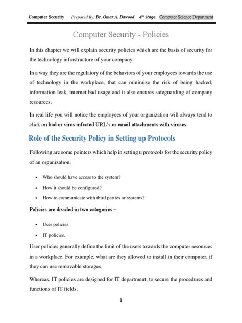7th Lecture Computer Security Policies Pdf Computer Security