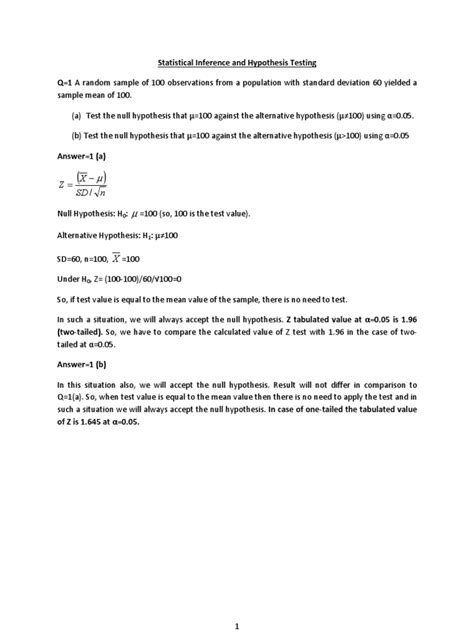 Testing Hypothesis Solution Pdf Statistical Hypothesis Testing