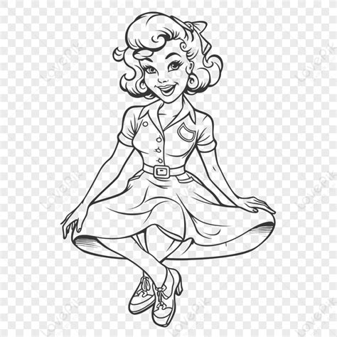 다리 접힌 개요 스케치 드로잉으로 앉아 만화 소녀의 색칠 페이지 벡터소매구두 Png 일러스트 무료 다운로드 Lovepik