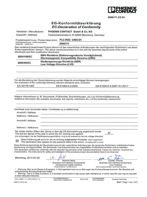 Relay Ec Declaration Of Conformity Pdf