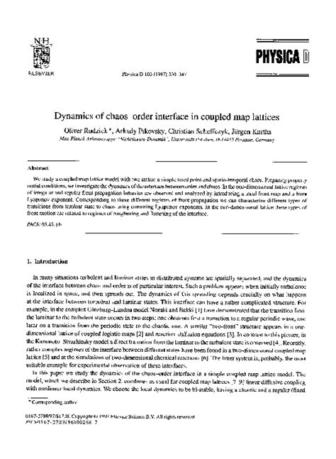 Pdf Dynamics Of Chaos Order Interface In Coupled Map Lattices