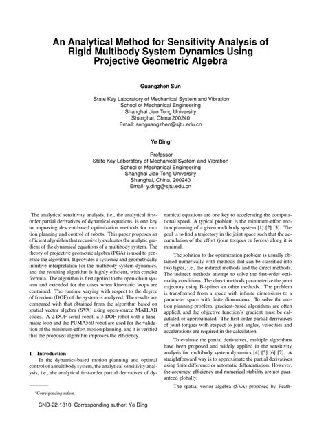 Pdf An Analytical Method For Sensitivity Analysis Of Rigid Multibody