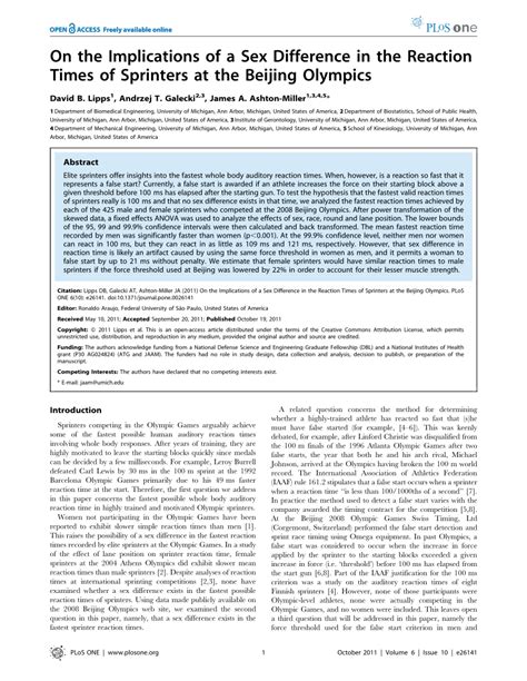 PDF On The Implications Of A Sex Difference In The Reaction Times Of Sprinters At The Beijing