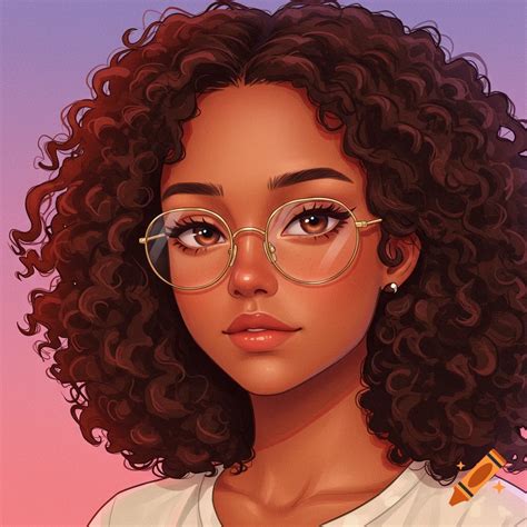 Anime Style Portrait Of A Young Woman With Curly Hair And Glasses