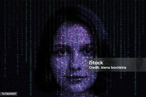 매트릭스 디지털 숫자 인공 지능 Ai 테마가 있는 여성 얼굴은 인간의 얼굴을 가지고 있습니다 컴퓨터 바이너리 코드 인공지능에