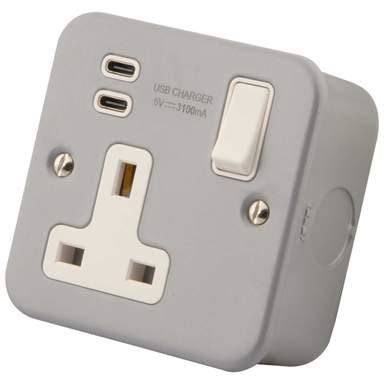 M Metal A Gang Switched Socket With X Type C USB Outlets Metal Clad CEF