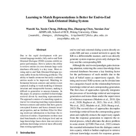 Learning To Match Representations Is Better For End To End Task Oriented Dialog System Acl