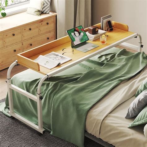Barlezy Overbed Table Adjustable Widthheight Overbed Desk With Wheels
