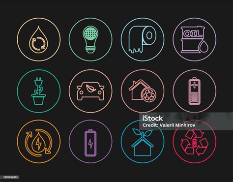 재활용 충전 레벨 표시기 화장지 롤 에코 자동차 드라이브 리프 전기 절약 플러그 포트 재활용 깨끗한 아쿠아 하우스 재활용 및 전구 세계 세계 아이콘이있는 세트 라인 배터리