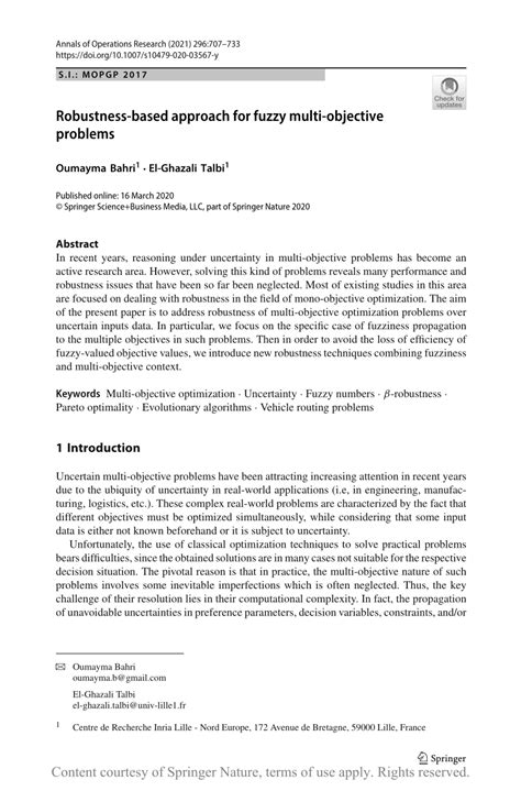 Robustness Based Approach For Fuzzy Multi Objective Problems Request Pdf
