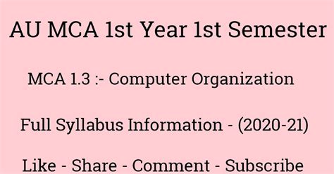Au Mca 1st Year 1st Semester Computer Organization Syllabus