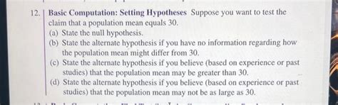 Solved 12 Basic Computation Setting Hypotheses Suppose You