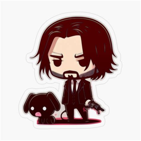 Wick And Pup Stickers Unleash The Action Sticker Of Cute Chibi John Wick In Black Sui