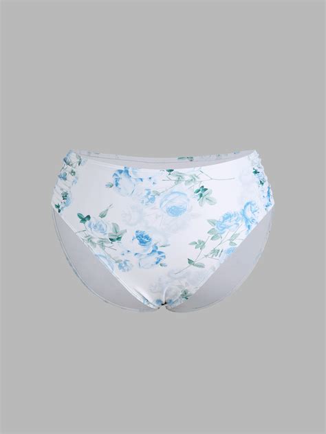 Tummy Control Knit Fabric Shaping Floral Ruched Cheeky Bikini Bottom Curve And Plus For Vacation