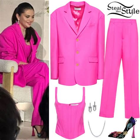 Selena Gomez Pink Suit Embellished Pump Steal Her Style