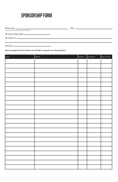 Free 52 Sponsorship Forms In Pdf Ms Word Excel