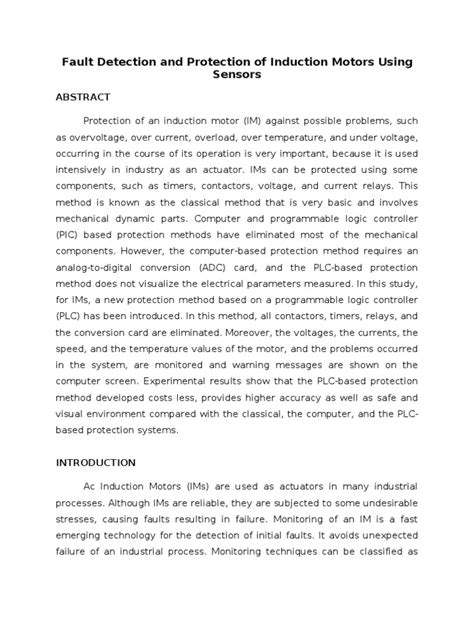 Fault Detection And Protection Of Induction Motors Using Sensors Pdf Programmable Logic