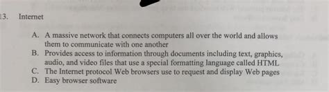 Solved 13 Internet A B C A Massive Network That Connects