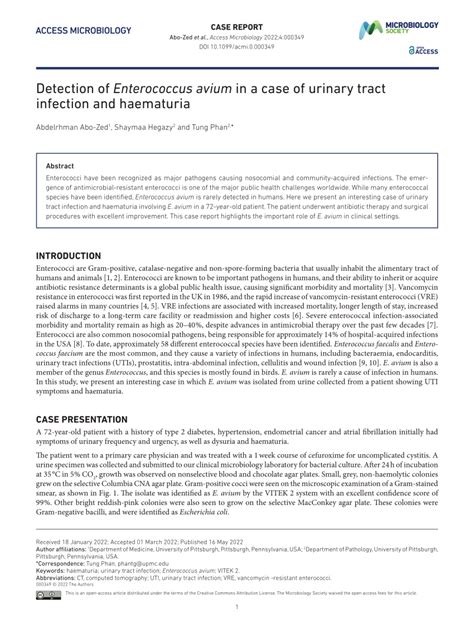Pdf Detection Of Enterococcus Avium In A Case Of Urinary Tract Infection And Haematuria