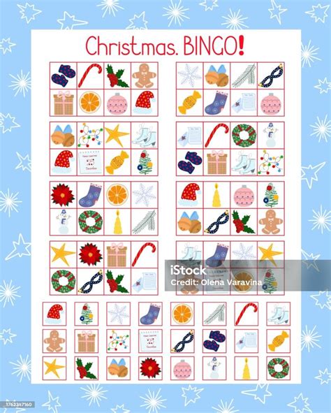 크리스마스 빙고 인쇄 가능한 게임 화제 겨울 축제 어휘 언어 지식을 연습 새해 휴일 교실 여가 활동 워크 시트 아이들을위한 교사 자료 벡터 일러스트 레이 션 빙고에 대한
