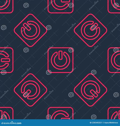 Red Line Power Button Icon Isolated Seamless Pattern On Black Background Start Sign Stock