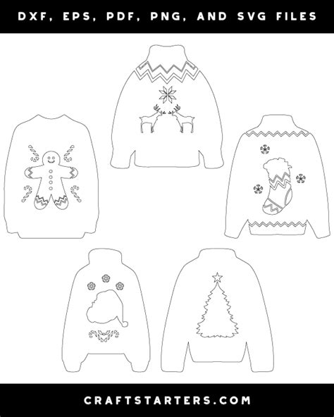 Christmas Sweater Outline Patterns Dfx Eps Pdf Png And Svg Cut Files