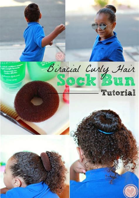 Curly Hair Buns Sock Bun Tutorial For Girls Hairstyles Curly Bun Hairstyles Biracial Hair