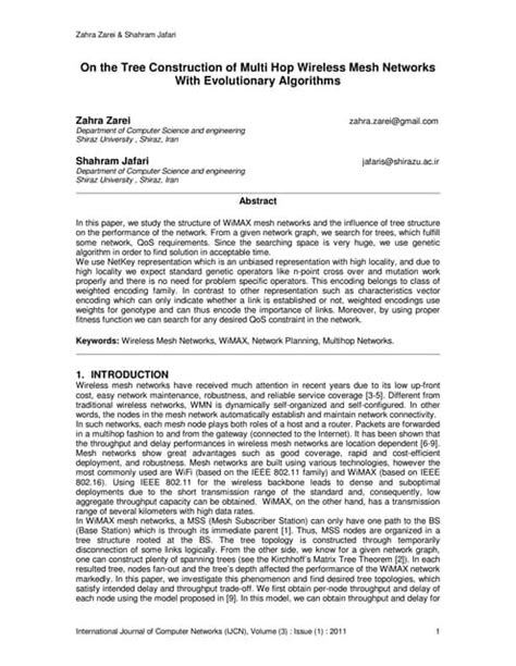 On The Tree Construction Of Multi Hop Wireless Mesh Networks With Evolutionary Algorithms Pdf