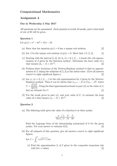 Comp Math Assignment 4 2016 17 Computational Mathematics Assignment 4