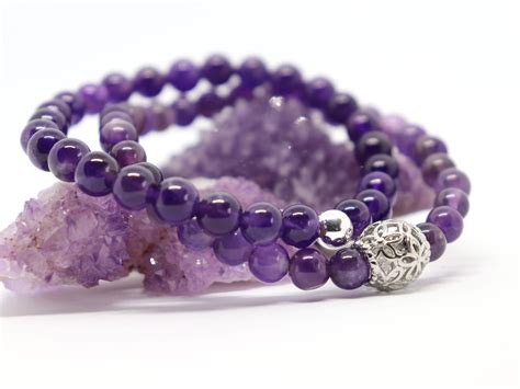 Amethyst Gemstone Bracelet 6mm 925 Sterling Silver Bead Etsy