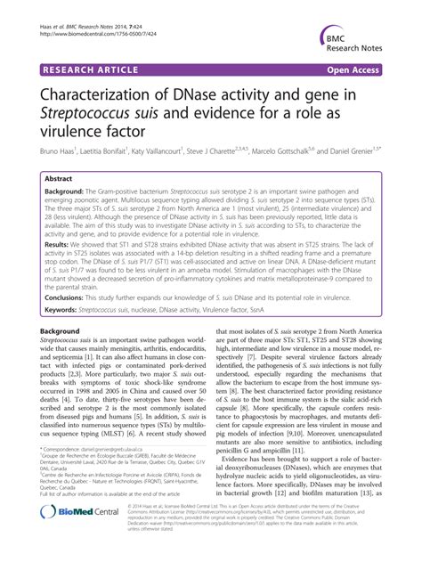 Pdf Characterization Of Dnase Activity And Gene In Streptococcus Suis