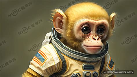 Ai创作图内心丰富 面无表情木若呆鸡 眼睛半睁的金丝猴 身穿宇航服 大大头 小小的身体和四肢 胖胖的形象 昵图网
