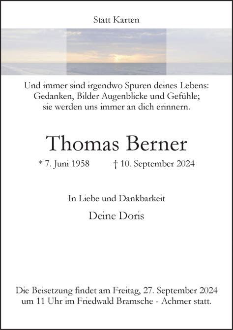 Traueranzeigen Von Thomas Berner Noz Trauerportal