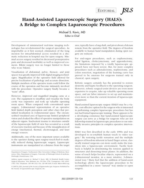 Pdf Hand Assisted Laparoscopic Surgery Hals A Bridge To Complex