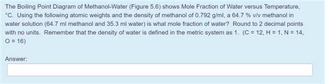 Solved The Boiling Point Diagram Of Methanol Water Figure