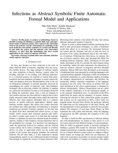 Pdf Infections As Abstract Symbolic Finite Automata Formal Model And Applications