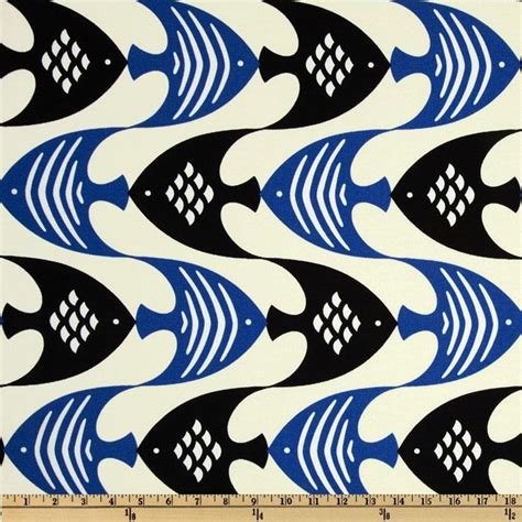 Blue And Black Fish Pattern Fabric