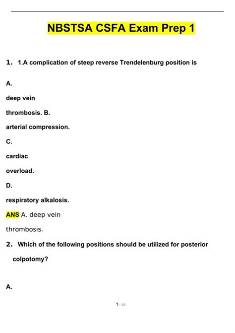 Nbstsa Csfa Exam Prep 1 Questions With 100 Correct Answers Verified Latest Update Csfa