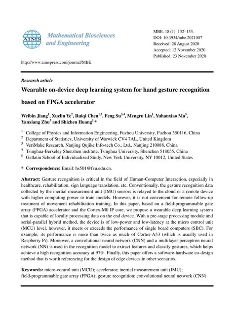 Pdf Wearable On Device Deep Learning System For Hand Gesture Recognition Based On Fpga Accelerator