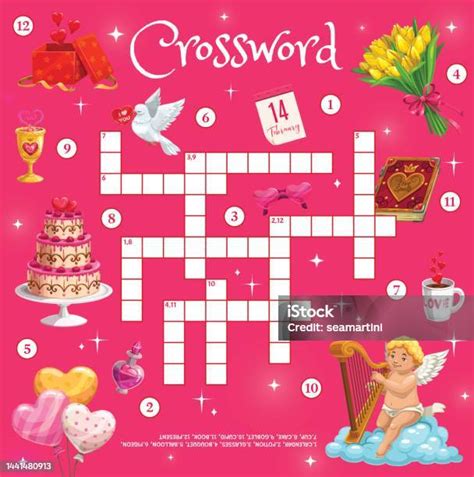 결혼식 발렌타인 큐피드 십자말 풀이 워크시트 게임 가로세로 낱말퍼즐에 대한 스톡 벡터 아트 및 기타 이미지 가로세로 낱말퍼즐