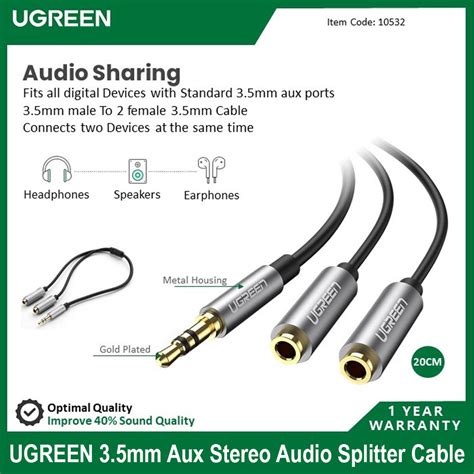 Ugreen 3 5mm Aux Stereo Audio Splitter Cable 10532