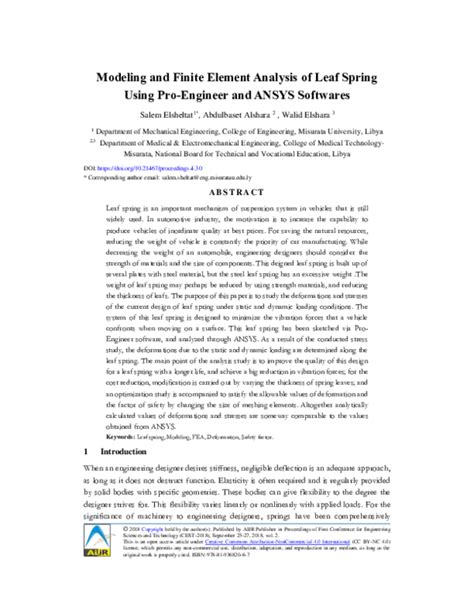 Pdf Modeling And Finite Element Analysis Of Leaf Spring Using Pro