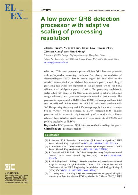 Pdf A Low Power Qrs Detection Processor With Adaptive Scaling Of Processing Resolution