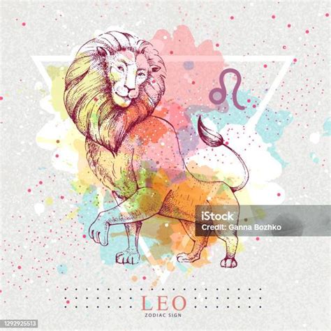예술 적인 수채화 배경에 점성술 레오 조디악 기호현대 마법 마술 카드 현실적인 손 그리기 사자 일러스트레이션에 대한 스톡 벡터 아트 및 기타 이미지 Istock