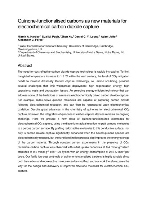 Pdf Quinone Functionalised Carbons As New Materials For Electrochemical Carbon Dioxide Capture