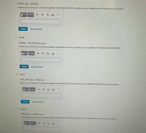 Solved Part A NaNO Aq KCl Aq Express Your Answer As A Chegg Com