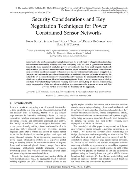 Pdf Security Considerations And Key Negotiation Techniques For Power Constrained Sensor Networks