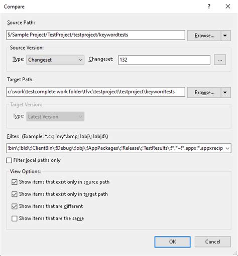 Comparing Project Versions Testcomplete Documentation