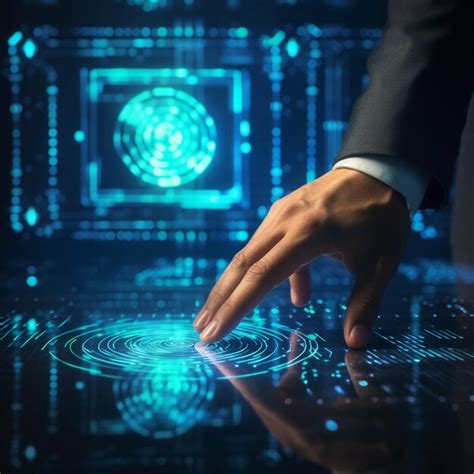 Premium Photo Businessman Using Finger To Touch Fingerprint Interface