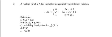 Solved A Random Variable X ﻿has The Following Cumulative